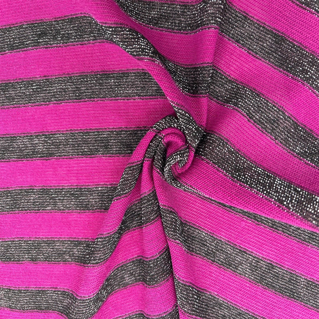 CLOSEOUT!!! Magenta Black Silver Stripe Shiny Sparkle Matte Knit Fabric ...