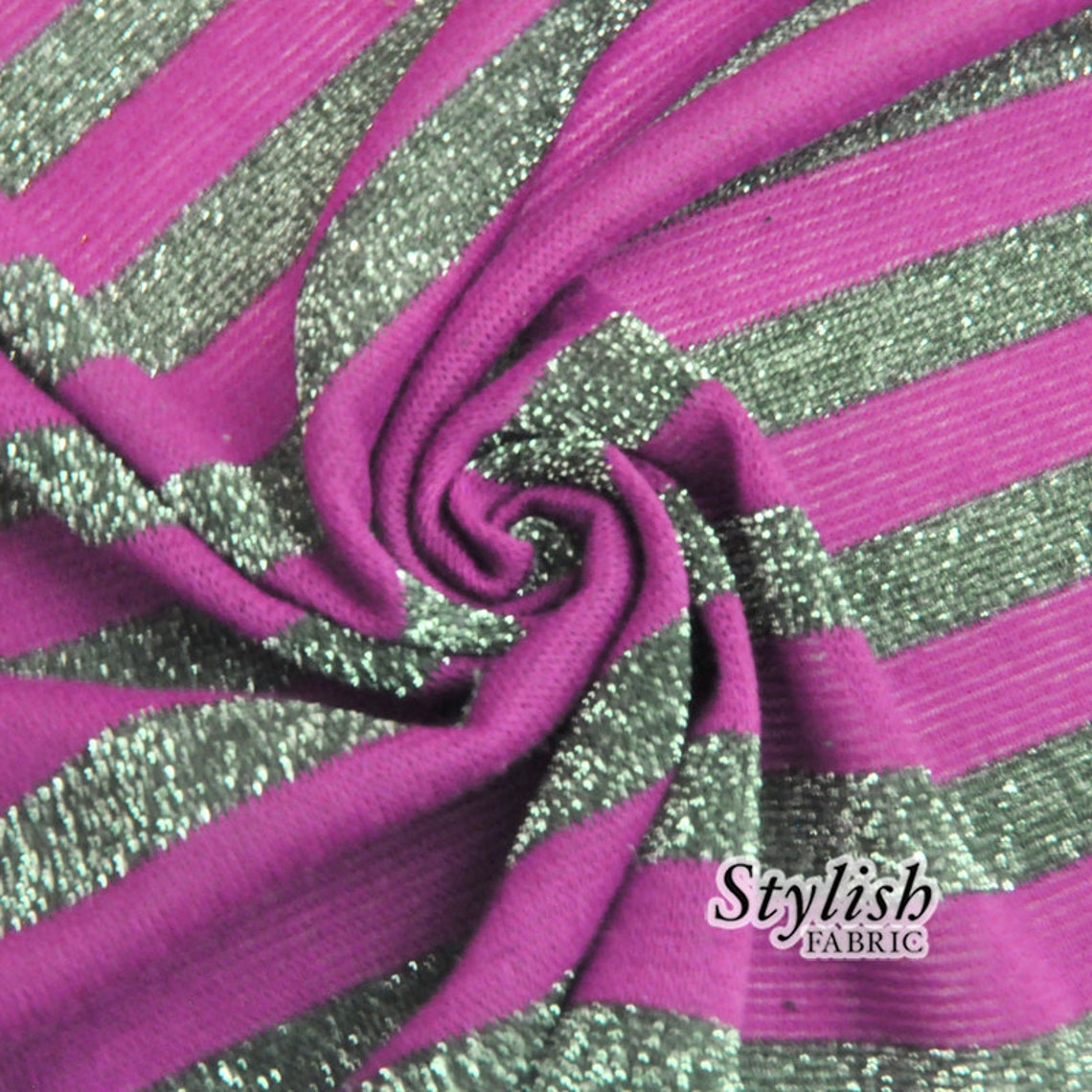 Magenta Black Silver Stripe Shiny Sparkle Matte Knit Fabric - Etsy