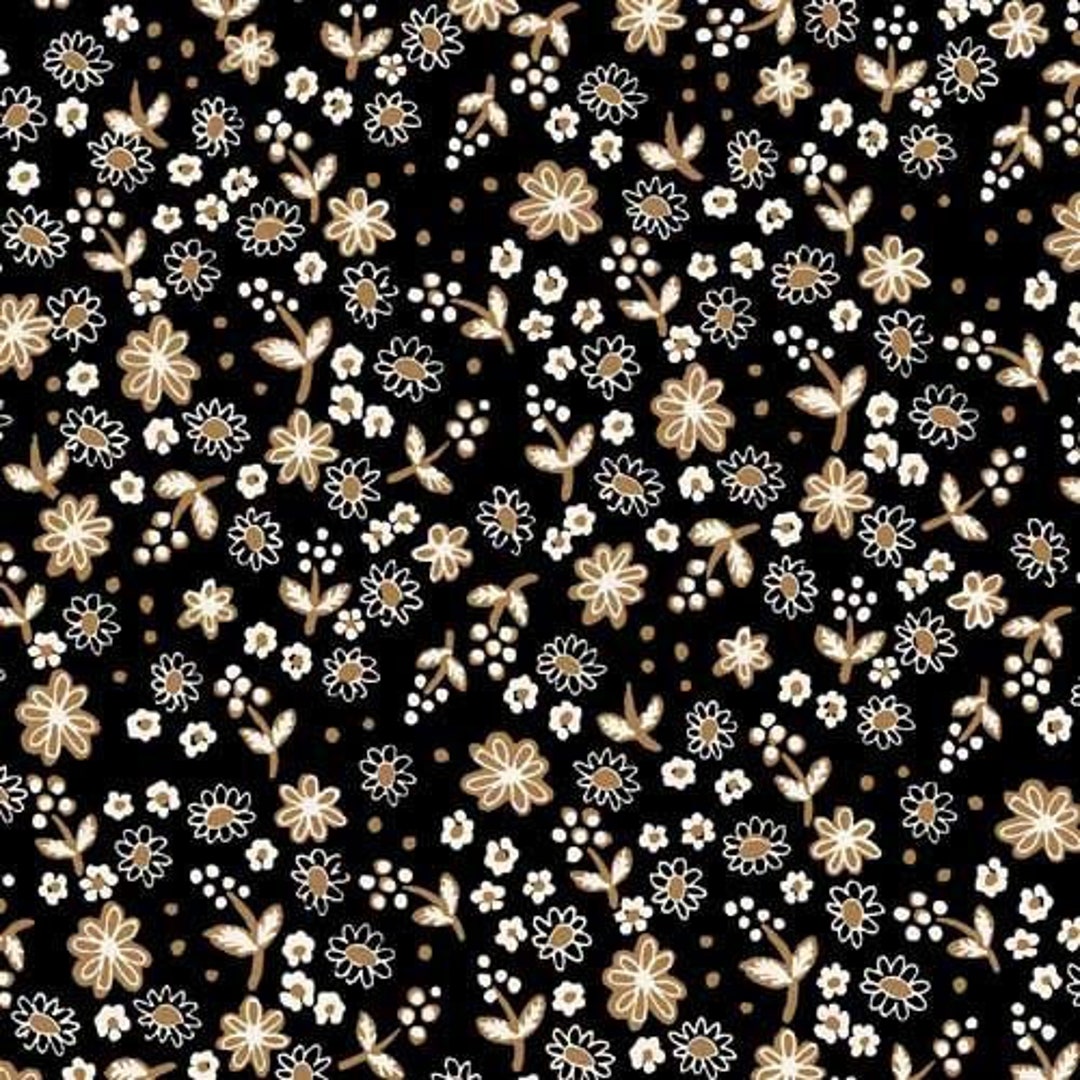 Black Hazel Small Flowers Pattern Printed on 100% Rayon Crepon Fabric ...