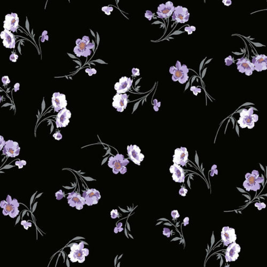 Black Lilac Small Floral Printed on Poly Moroccan Fabric by the Yard ...