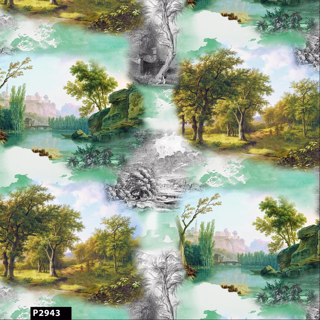 Conversational Forest Landscape Design 100% Cotton Quilting Fabric by ...