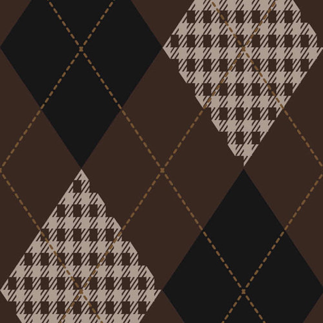 Chestnut Black Checker Plaid Design Printed French Terry Fabric by the ...