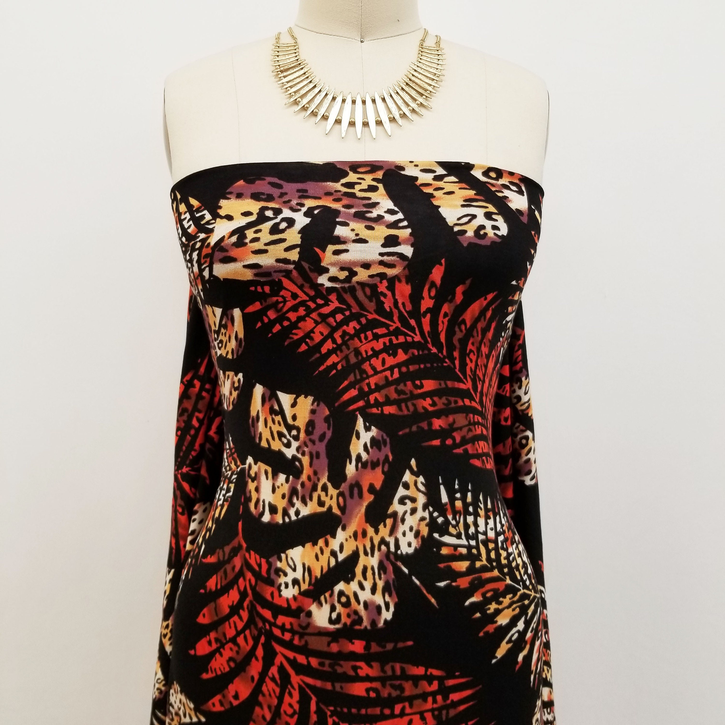 Two Colors Leaf With Animal Pattern Printed on Rayon Spandex Jersey ...