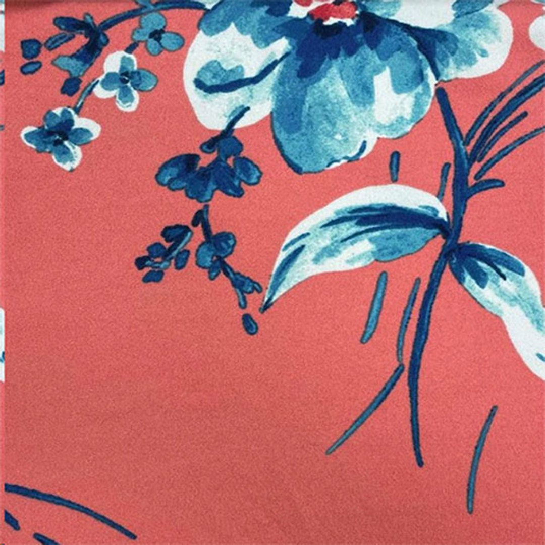 Sunkist Coral With Ocean Blue Large Flowers Printed Crepe Techno Knit ...