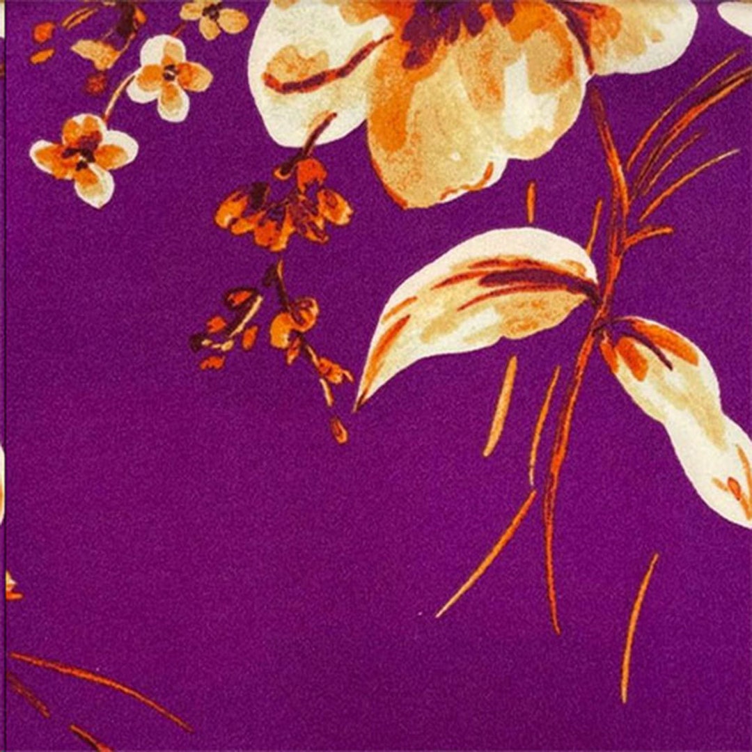 Deep Orchid With Orange Mango Large Flowers Printed Crepe Techno Knit ...