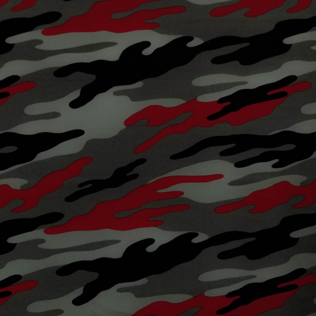 Grey Red Camouflage Pattern Printed on Poly Spandex DTY Brushed Fabric ...
