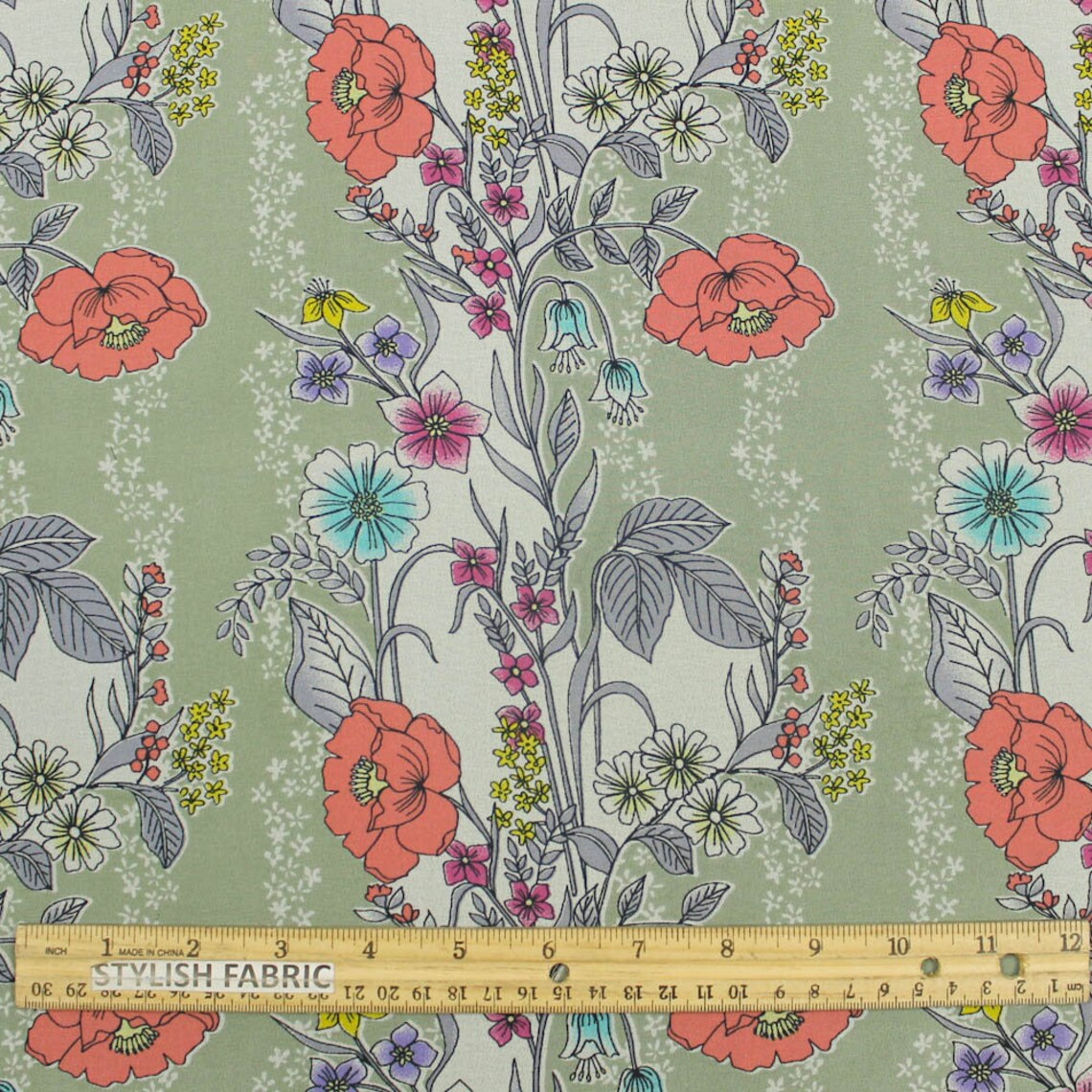 Sage Coral Multicolor Floral Garden Prints on Chelsea Chiffon - Etsy