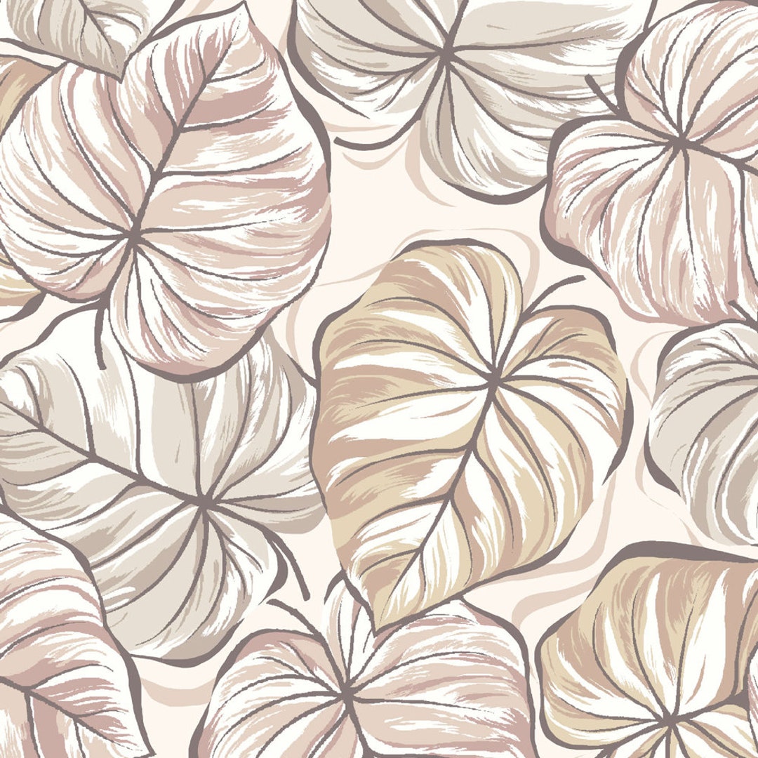 Ecru Blush Leaf Pattern Printed Rayon Crepon Fabric by the Yard Style P ...