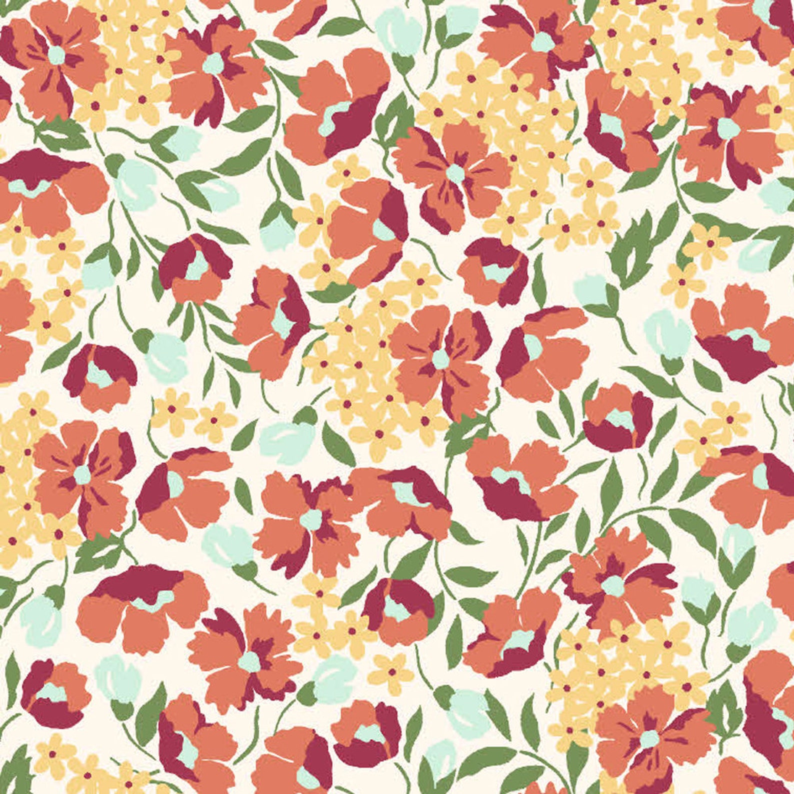 Off White Orange Ditsy Floral Pattern Printed on 100% Poly - Etsy