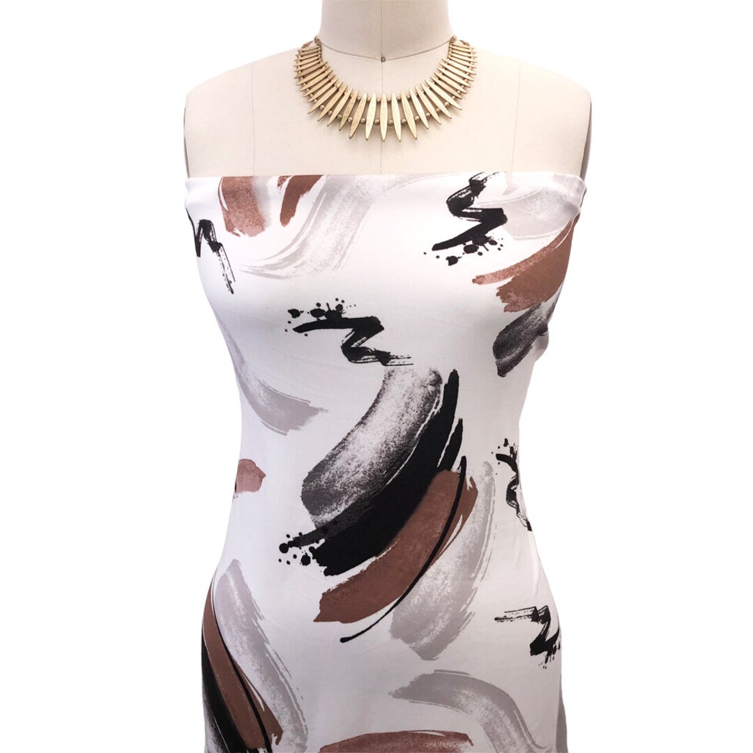 Off White Mocha Abstract Pattern Printed Double-sided Brushed DTY ...