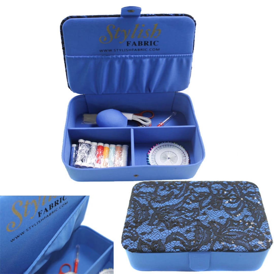 Blue Stylish Sewing Box Kit With Sewing Kit Accessories Notions - Etsy