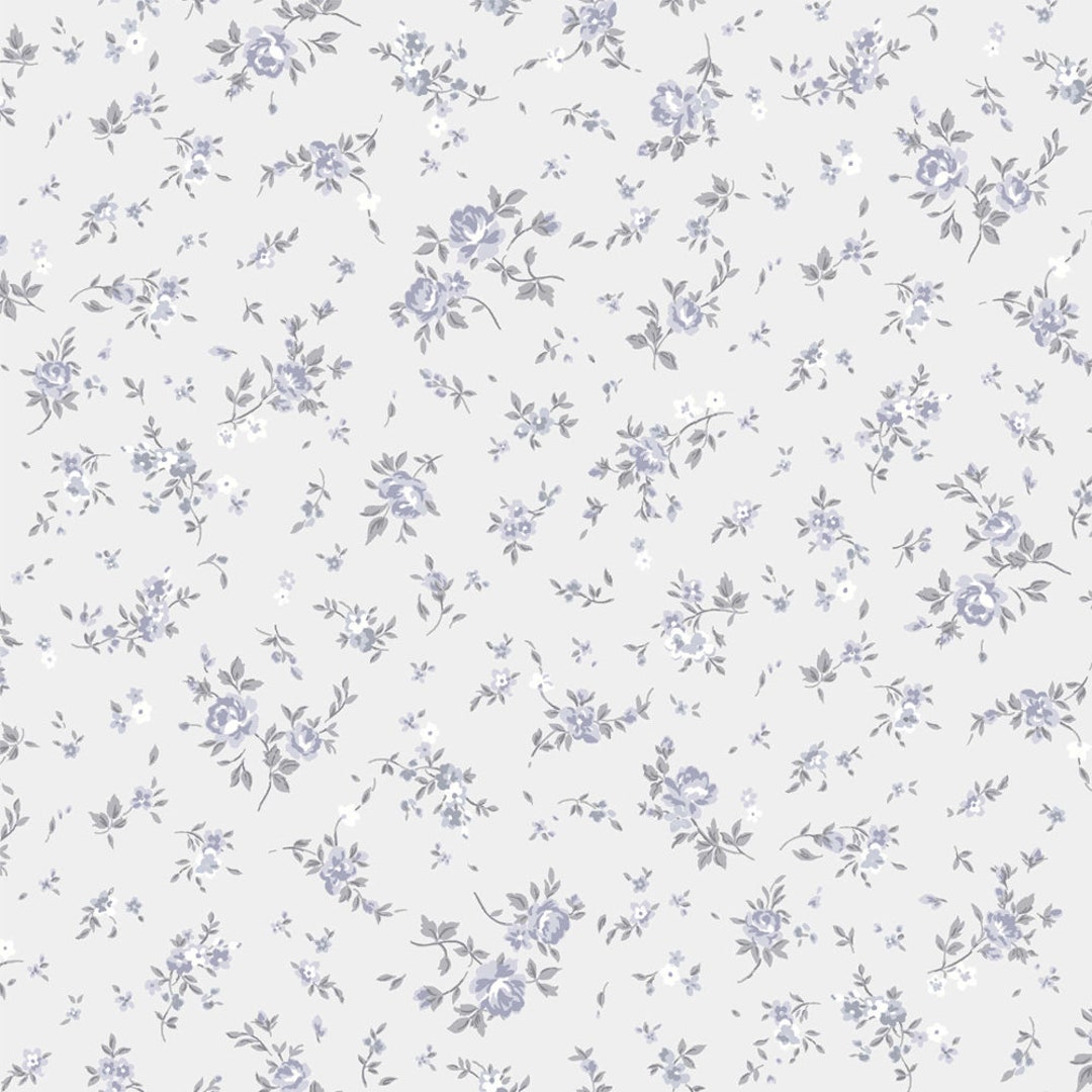 Pale Blue With Peri Ditsy Floral Pattern Printed on 100% Poly Fancy ...