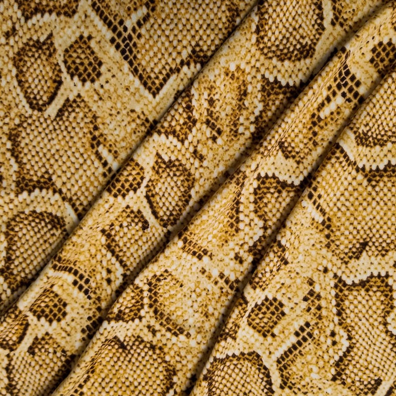 Off White with Gold Snake Skin Print Poly Spandex Double Sided | Etsy