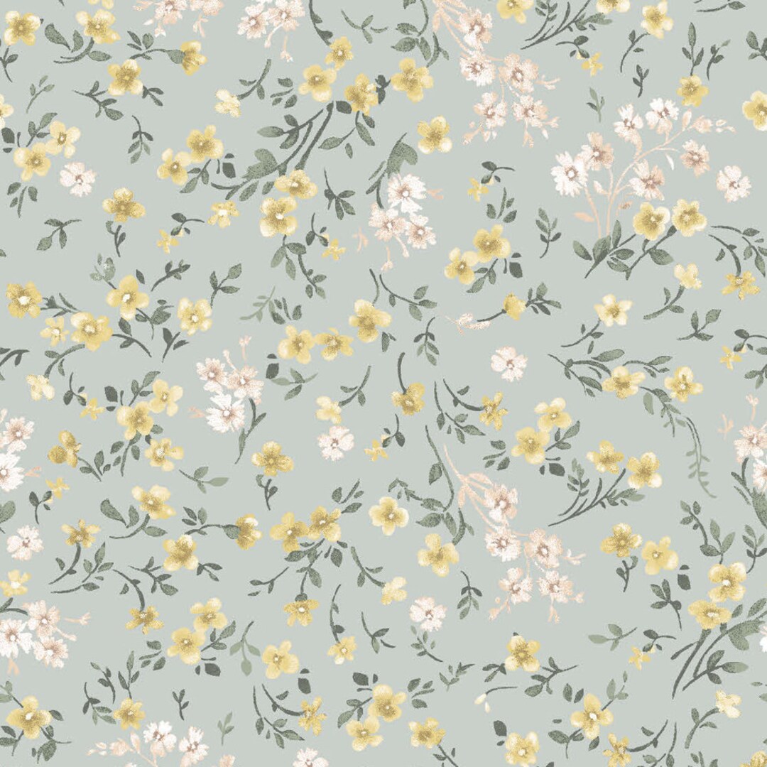 Misty Blue Banana Ditsy Floral Pattern Printed on Rayon Crepon - Etsy