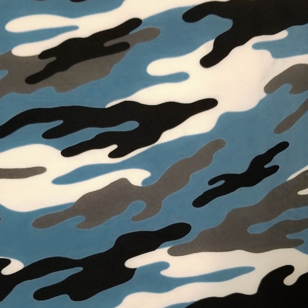 Baby Blue Grey Camouflage Pattern Printed on Poly Spandex DTY Brushed ...