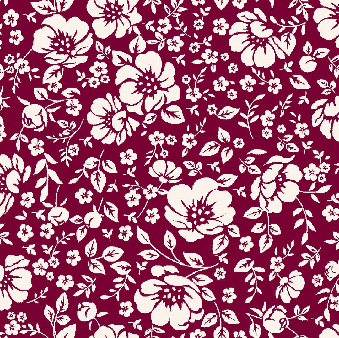 Red Ecru Floral Pattern Printed Poly Moroccan Fabric by the Yard Style ...