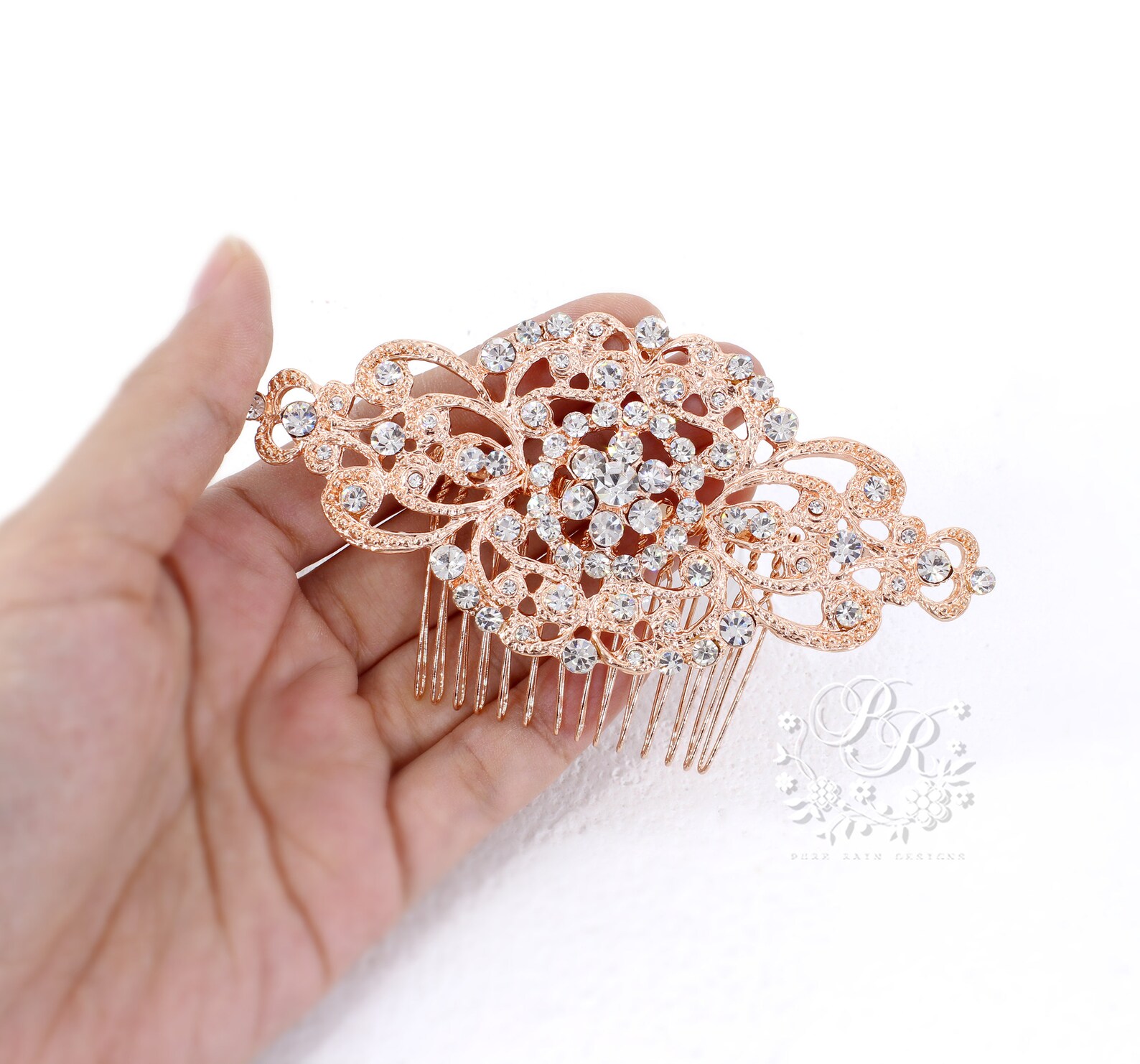 Wedding Hair Comb Rhinestone Hair comb Rose gold Bridal Hair | Etsy