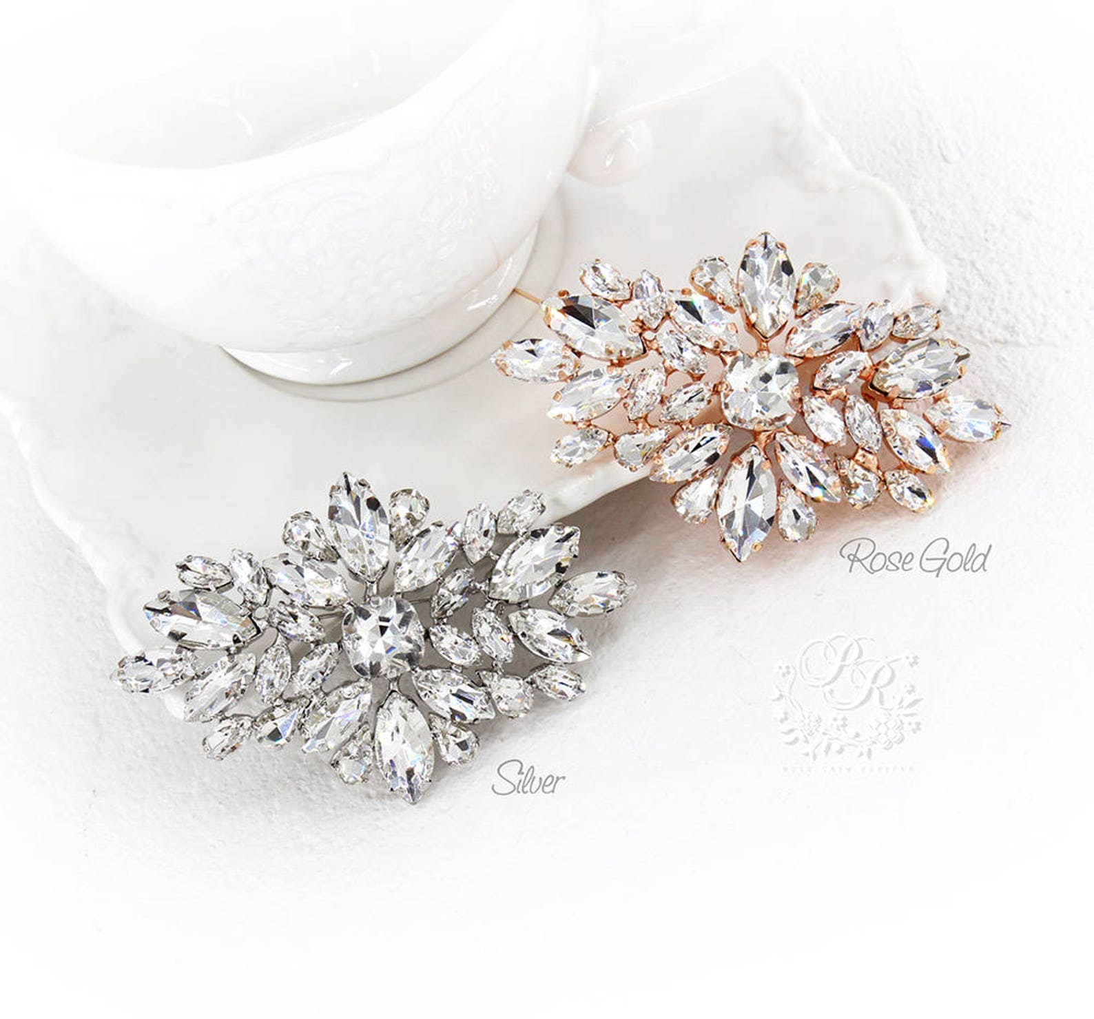 Wedding Brooch Rose Gold Rhinestone Brooch Bridal Wedding - Etsy