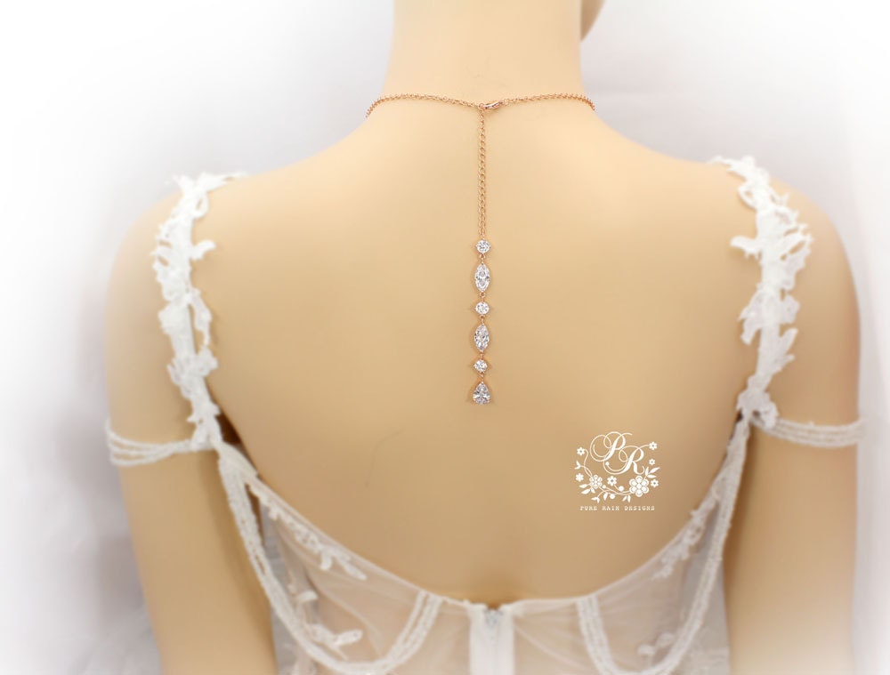 Wedding Necklace Rose gold plated Teardrop Cubic Zirconia | Etsy