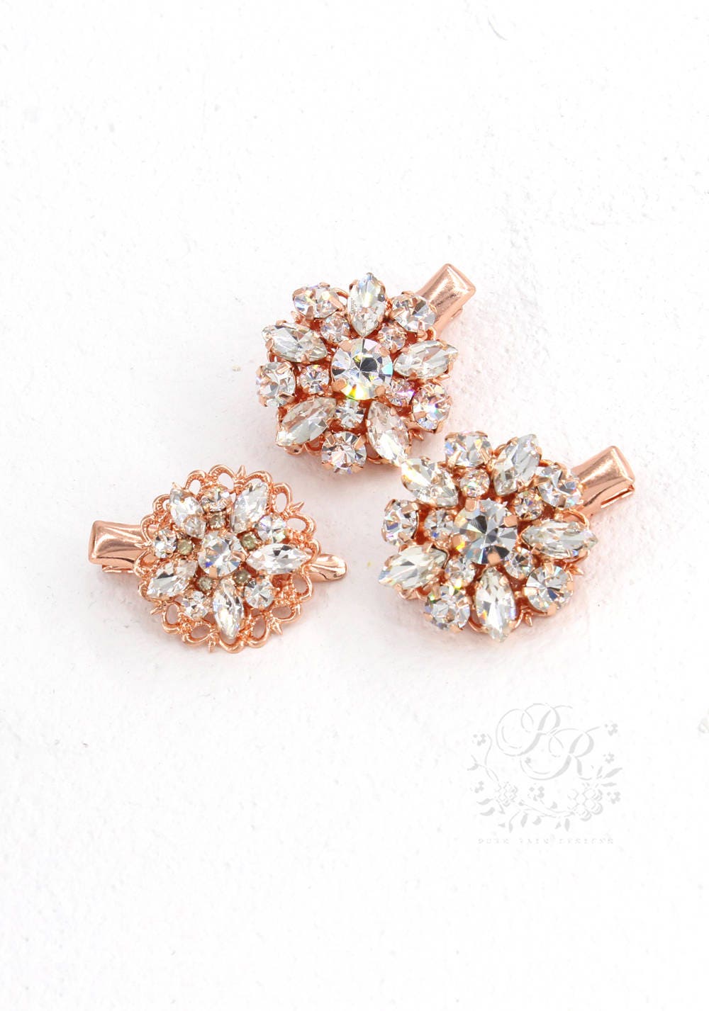 Wedding Hair Clip Rose Gold Rhinestone Alligator Clip Bridal Clip ...