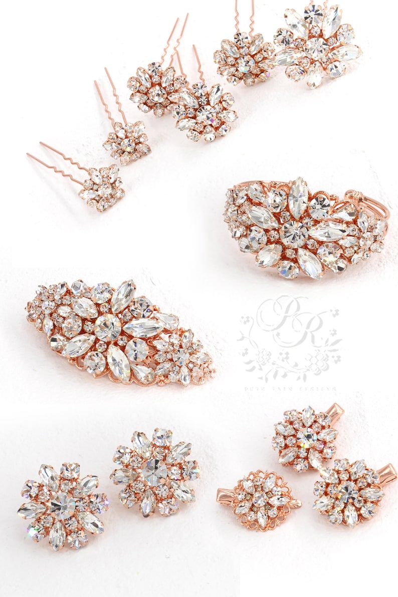 Wedding Hair Clip Rose Gold Rhinestone Alligator Clip Bridal Clip ...