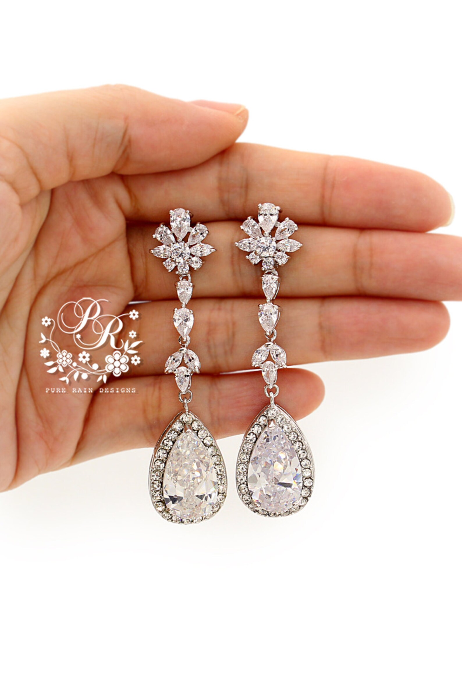 Wedding Necklace Wedding Earrings Zirconia Pendant Rhinestone | Etsy