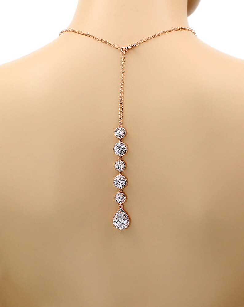 Wedding backdrop necklace Rose gold Zirconia Backdrop necklace | Etsy