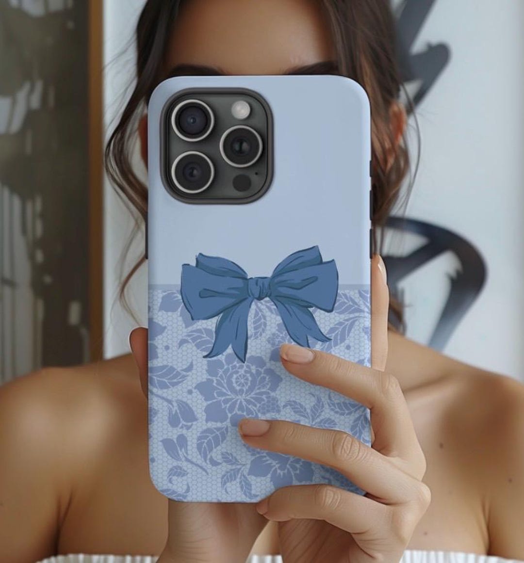 French Toile Phone Case: Baby Blue Bow, Coquette Design - Etsy