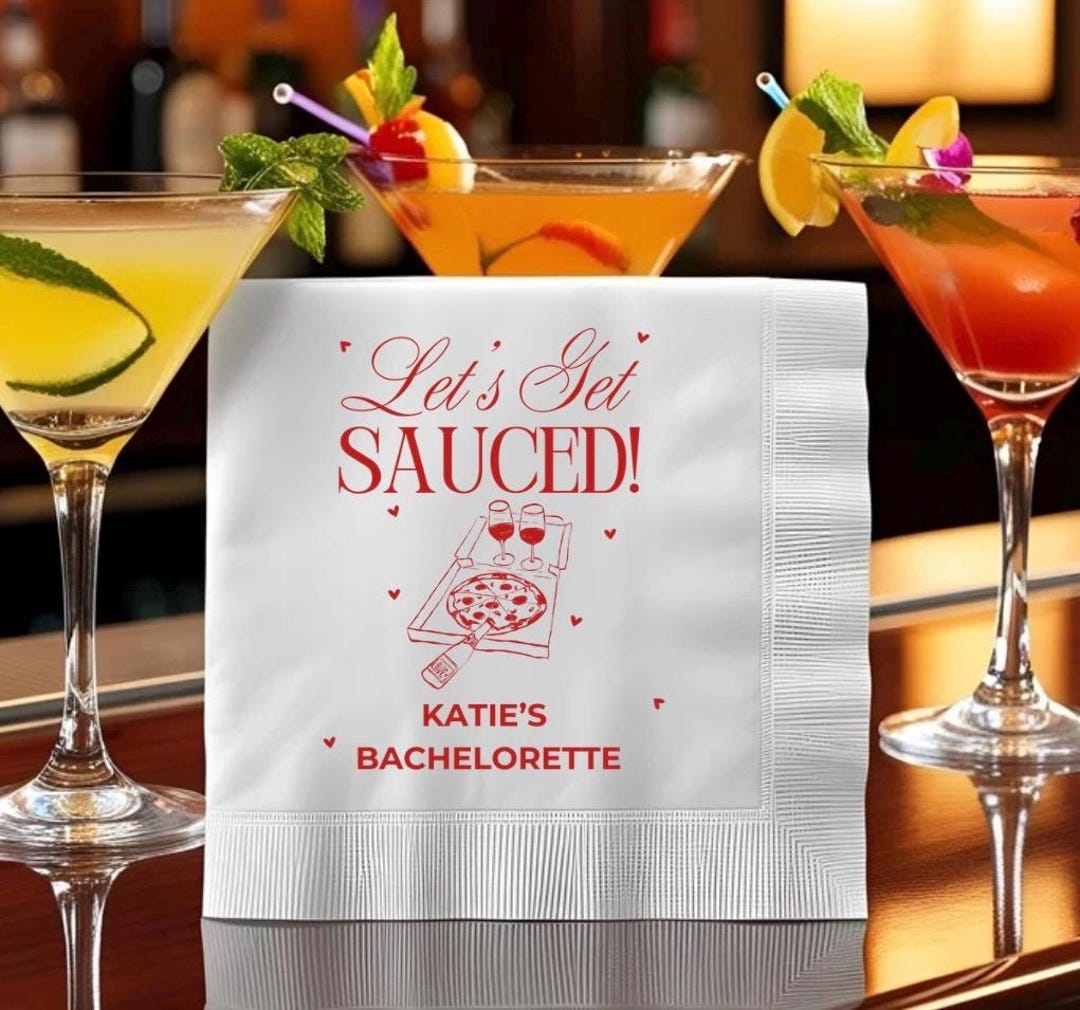 Let’s Get Sauced Bachelorette Party Napkins, Custom Pizza Party Napkins ...