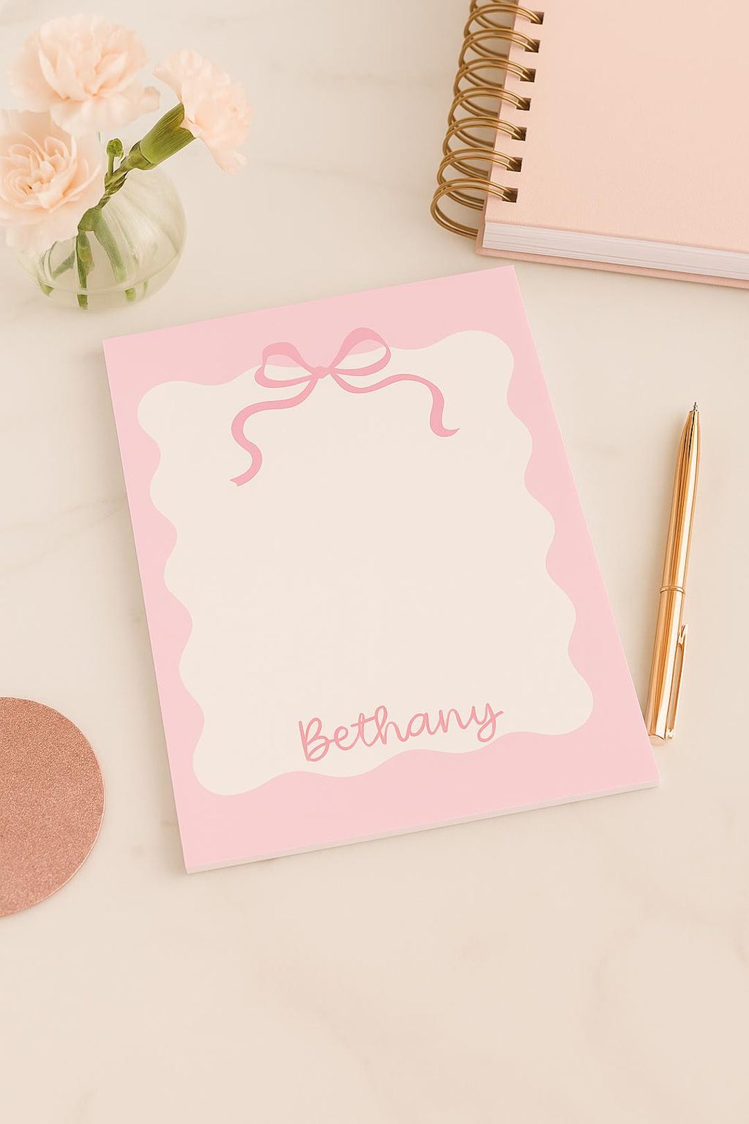 Personalized Sticky Notes | Custom 4x6 Pink Bow Notepad | Coquette ...