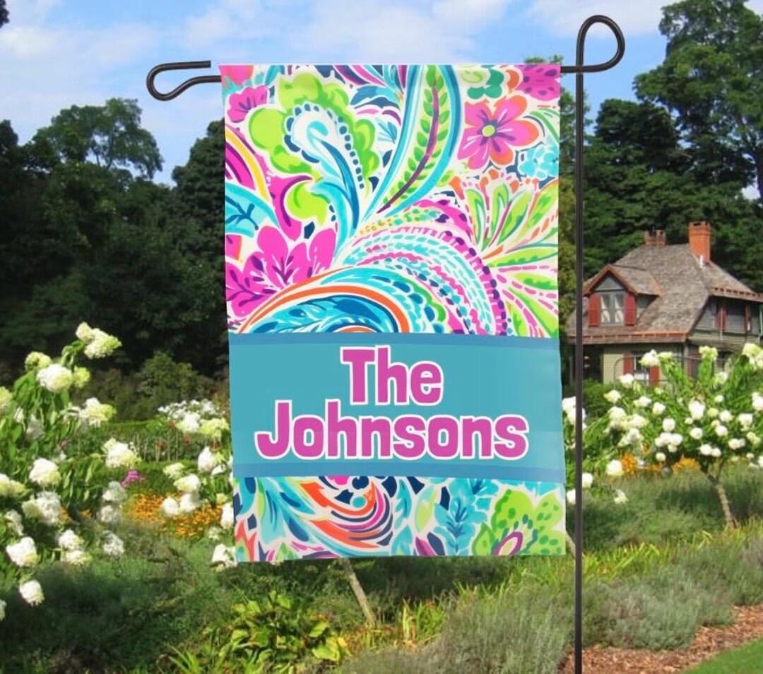 Personalized Last Name Welcome Garden Flag, Colorful Paisley Spring ...