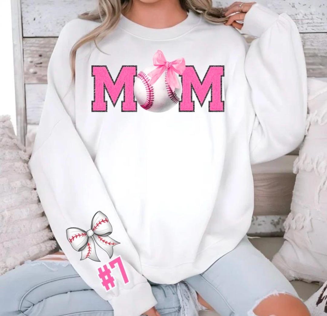 Personalized Pink Bow Baseball Sweatshirt for Moms, Gameday Baseball ...