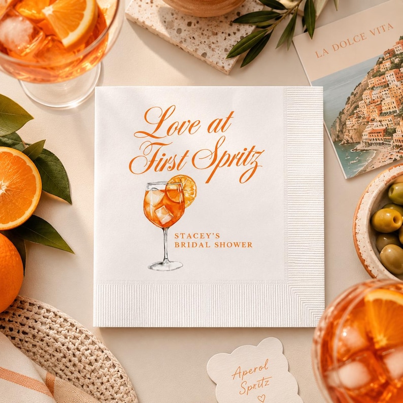 Custom 'love at First Spritz' Napkins: Bridal Shower & Bachelorette ...