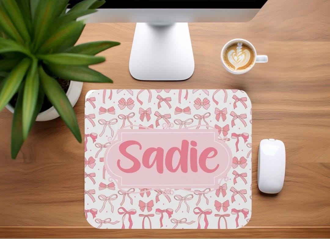 Custom Pink Bow Mouse Pad | Personalized Coquette Desk Mat | Girly ...
