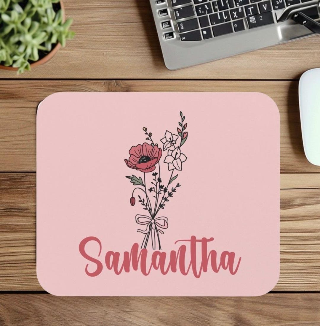 Custom Birth Flower Mousepad, Personalized Office Mouse Pad, Unique ...