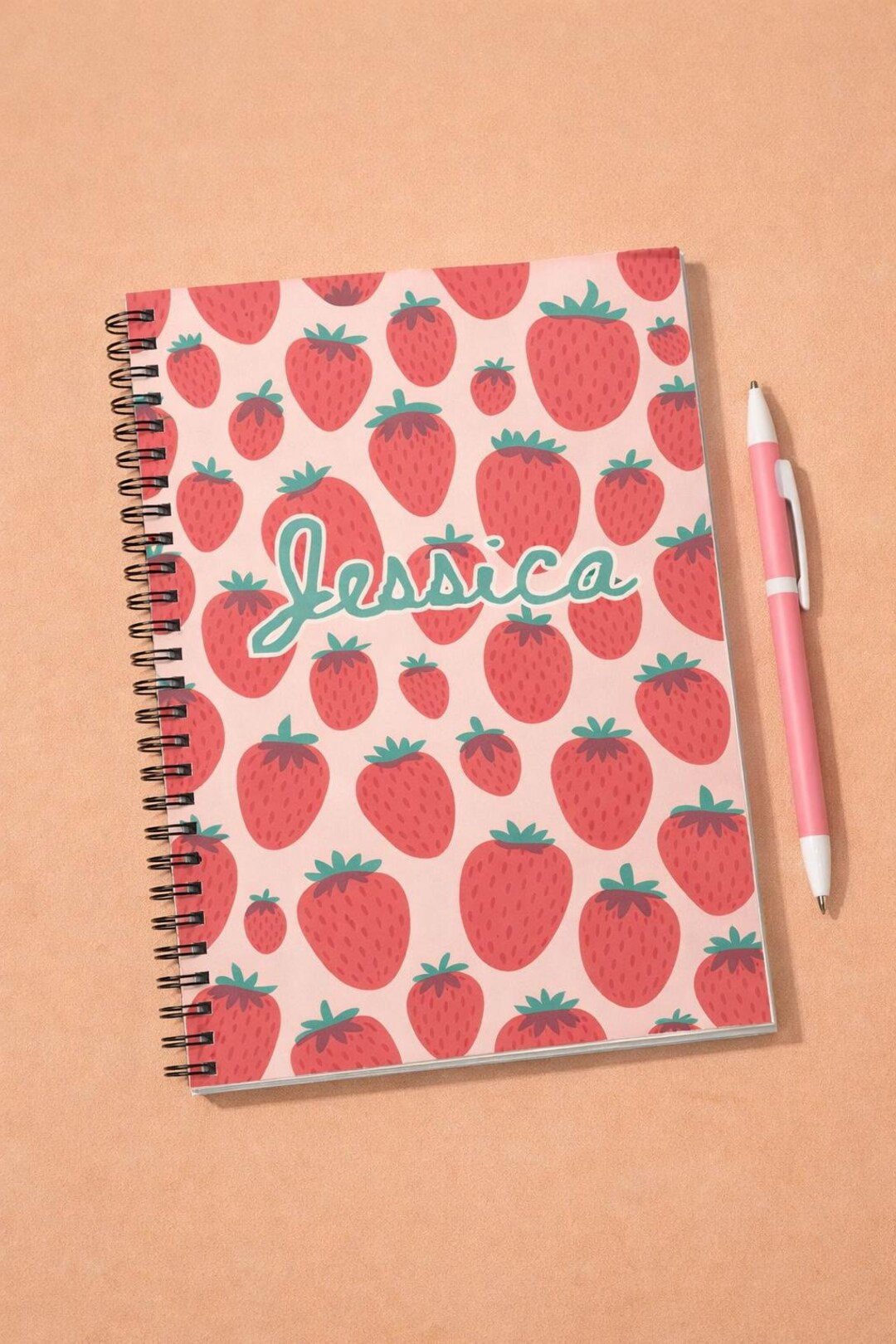 Personalized Strawberry Notebook | Custom Name Spiral Journal | Cute ...