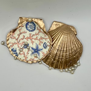 Gilded Gold Scallop Shell Trinket Dish, Coastal Beach Decor - Etsy