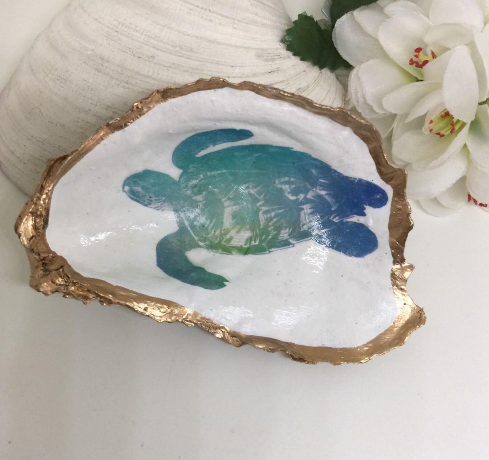 Sea Turtle Oyster Shell Ring Dish Gilded Gold Seashell - Etsy