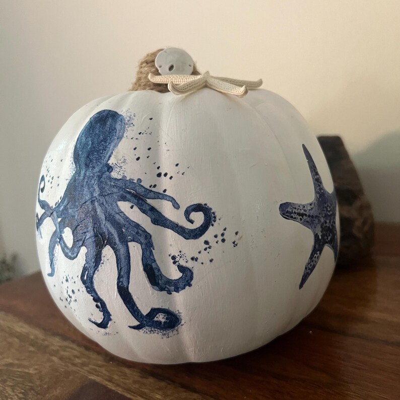 Nautical Decoupage Pumpkin, Octopus, Starfish, Beach Fall Decor - Etsy