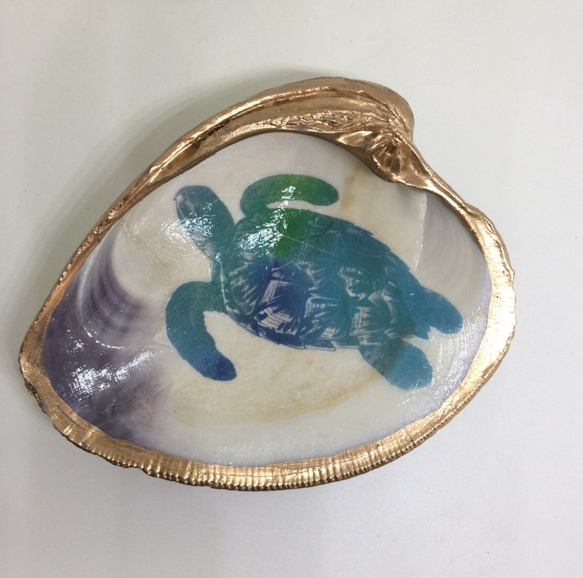 Sea Turtle Oyster Shell Ring Dish Gilded Gold Seashell - Etsy