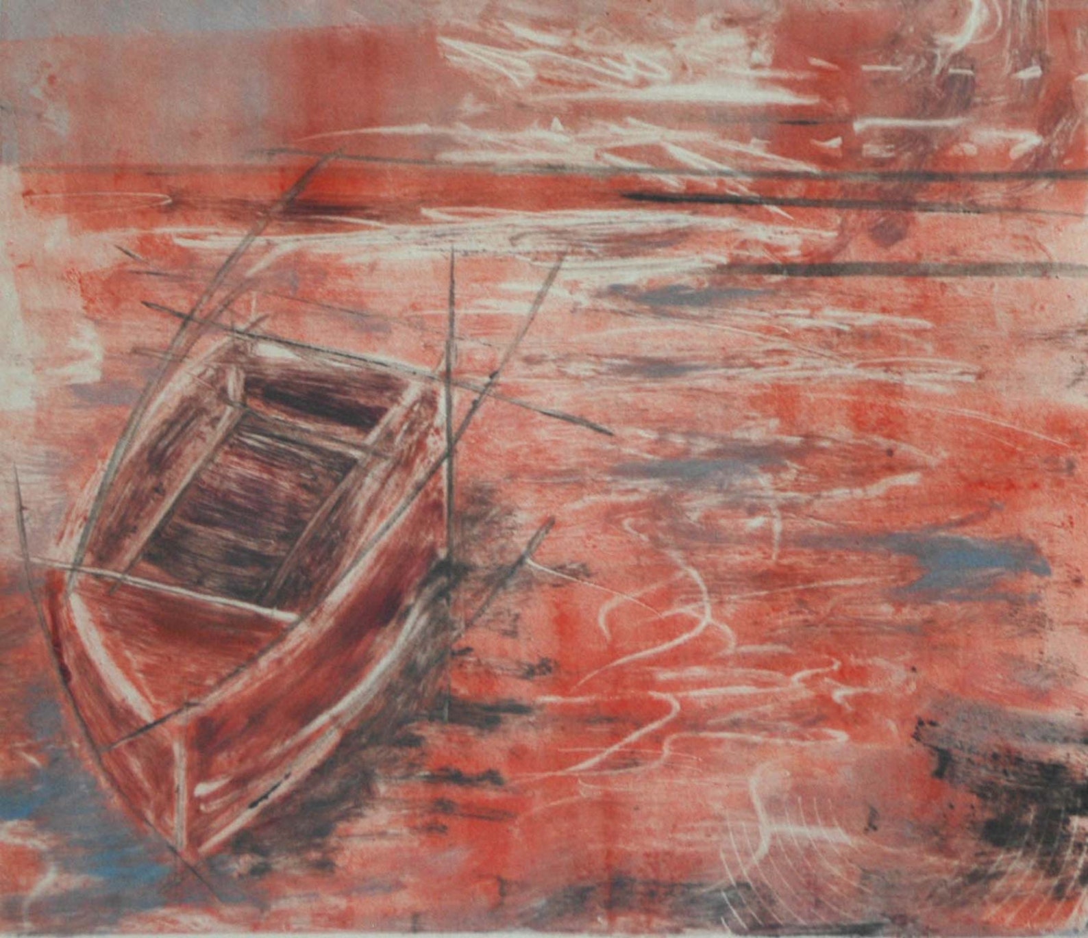 Monotype Painting Seascape With Boat Framed Artwork Wall - Etsy