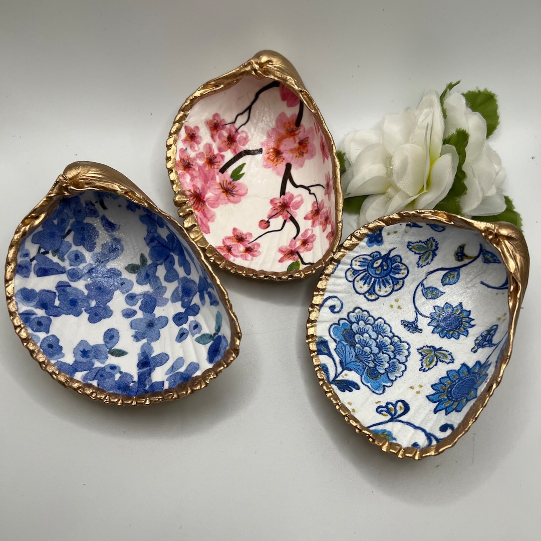Decoupaged Cockle Shells, Bridesmaid Gifts, Ring Dish, Jewelry Holder ...