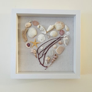 Shell Heart in White Shadow Box Frame, Seashell Art, Coastal Decor ...