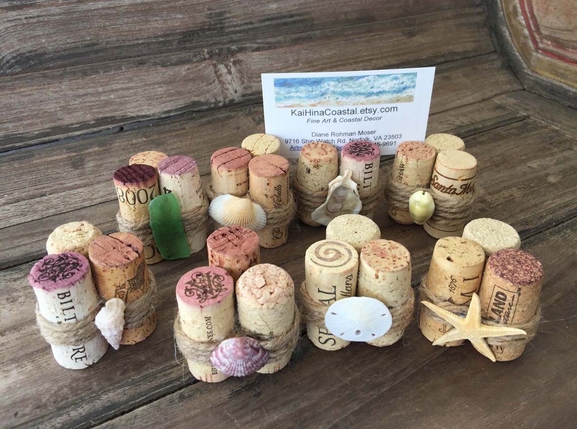 Wine Cork Place Hold Holders with Seashells Starfish & | Etsy