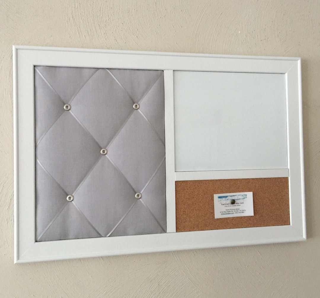 Grey Linen French Memo Board: Whiteboard, Corkboard Framed Wall ...