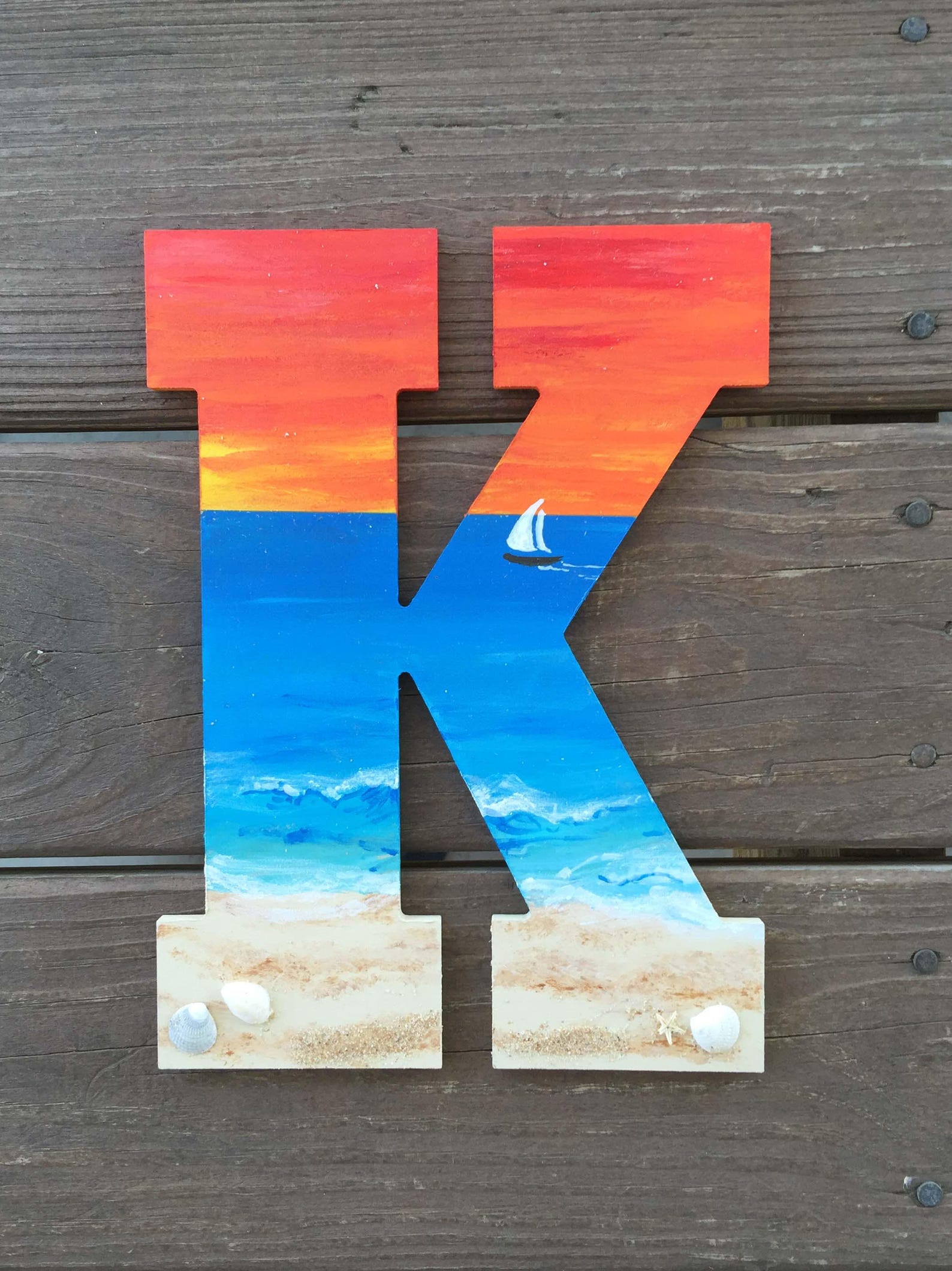 Hand Painted Letters Tropical Sunset Beach Letters Wooden | Etsy