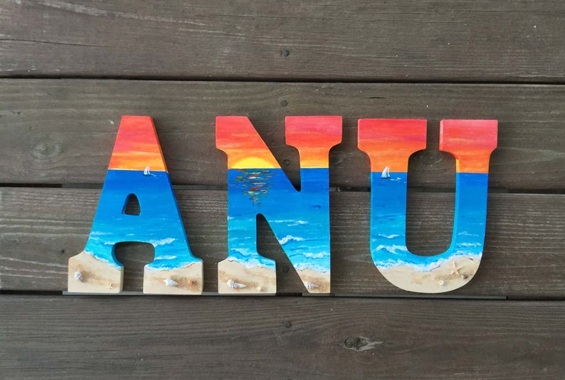 Hand Painted Letters Tropical Sunset Beach Letters Wooden | Etsy