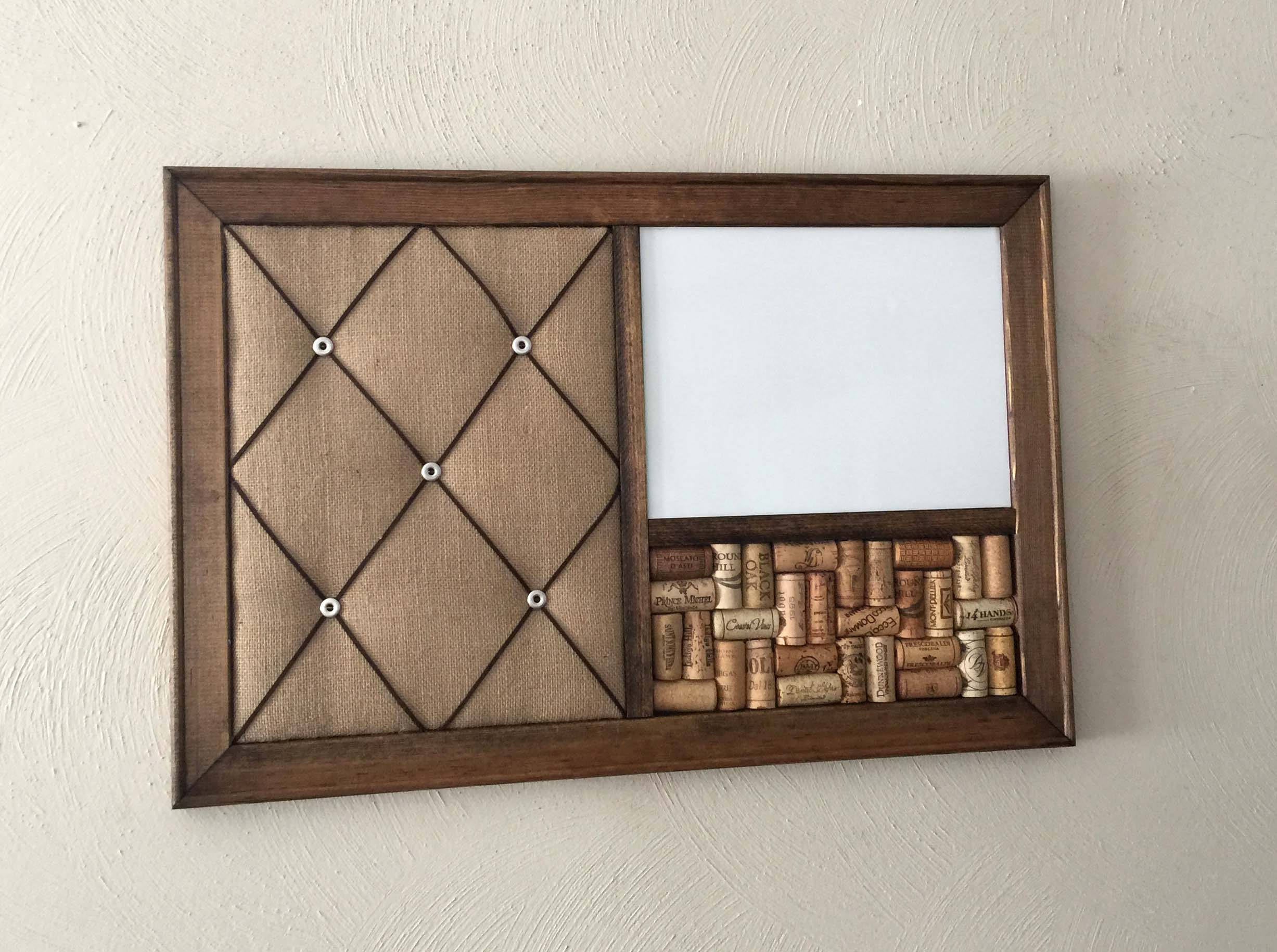 Burlap French Memo Board Wine Corkboard & Chalkboard Kitchen | Etsy