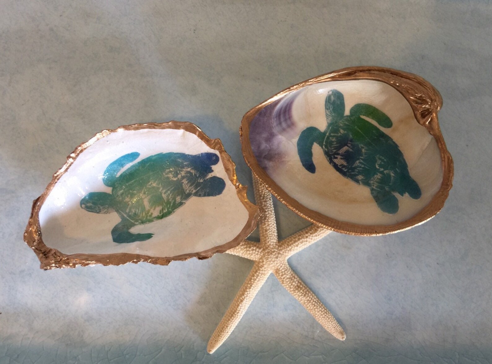 Sea Turtle Oyster Shell Ring Dish Gilded Gold Seashell - Etsy