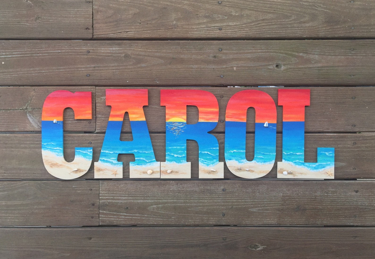 Hand Painted Letters Tropical Sunset Beach Letters Wooden | Etsy